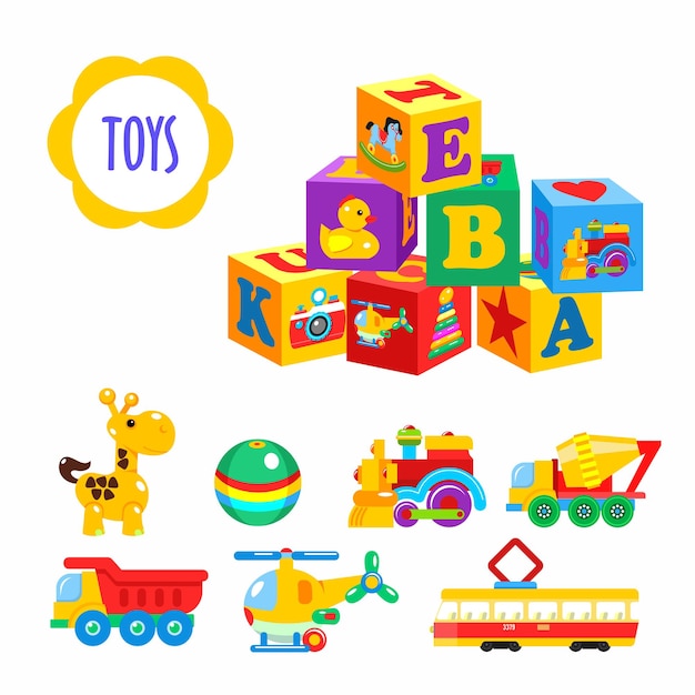 Vibrant Toy Collection: Cubes, Plush, and Vehicles for Playful ...