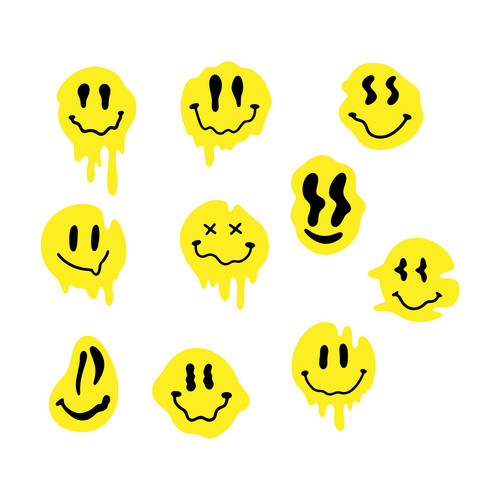 Set Of Dripping Smiley Faces, Retro Vector Illustration | Jiffy Designs