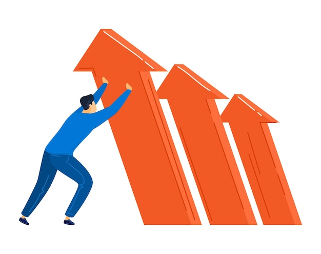 Determined Businessman Pushing Upward Arrows to Success | Jiffy Designs