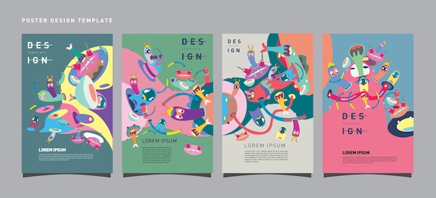 Vibrant Abstract Shapes Poster Design Collection with Text Overlays ...