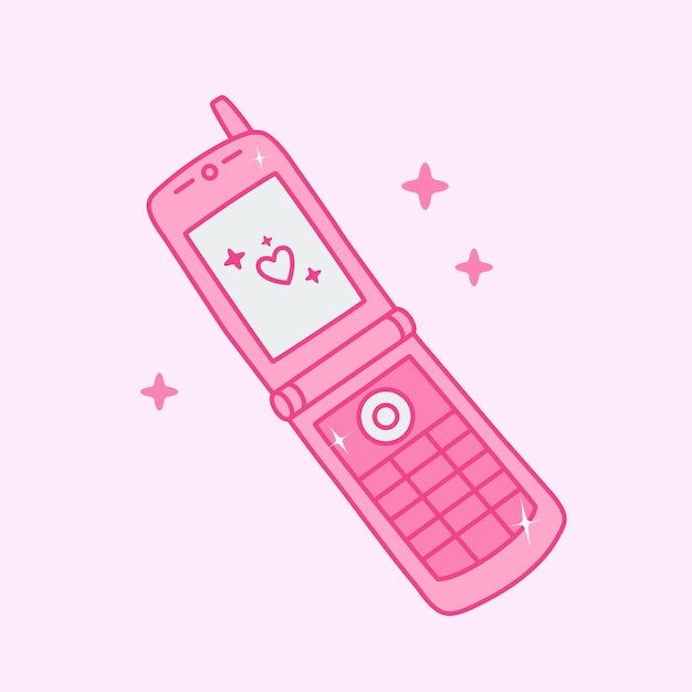 Whimsical Retro Pink Mobile Phone with Heart and Stars | Jiffy Designs