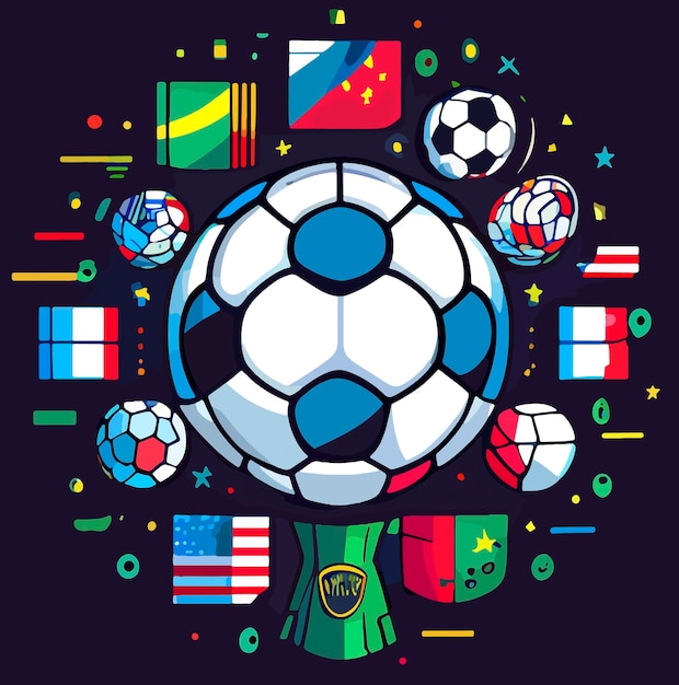 Vibrant Soccer Ball Surrounded by International Flags and Symbols ...