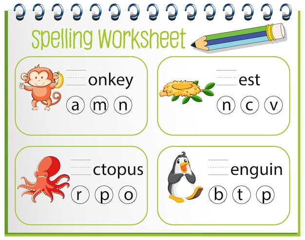 Colorful Spelling Worksheet with Diverse Animal Images | Jiffy Designs