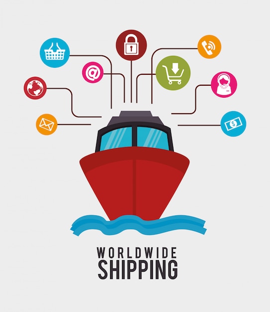 Worldwide Shipping Logistics Illustration with Cargo Ship and Icons ...