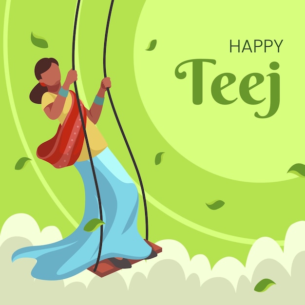 Vibrant Teej Celebration with Swinging Girl in Traditional Attire ...