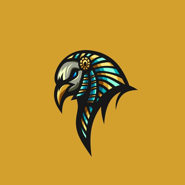Vibrant Tribal Falcon Emblem on Ochre Background | Jiffy Designs