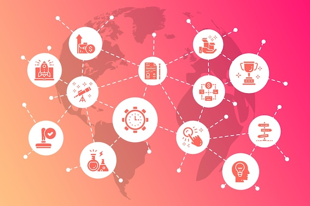 Interconnected Global Business Icons on Vibrant Map Background | Jiffy ...