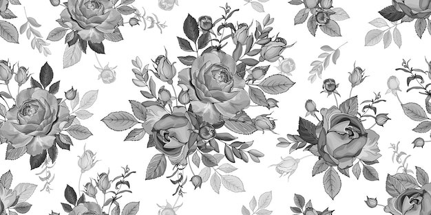 Elegant Grayscale Rose Floral Pattern on White Background | Jiffy Designs