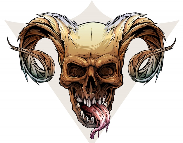 Ferocious Demonic Skull with Twisted Horns and Gaping Maw | Jiffy Designs
