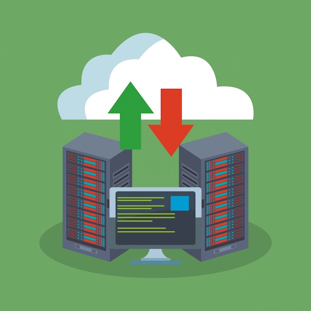 Cloud Computing Data Transfer Illustration with Servers and Arrows ...