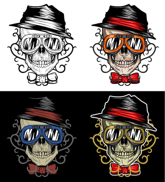 Stylized Skulls with Hats, Sunglasses, and Bow Ties | Jiffy Designs