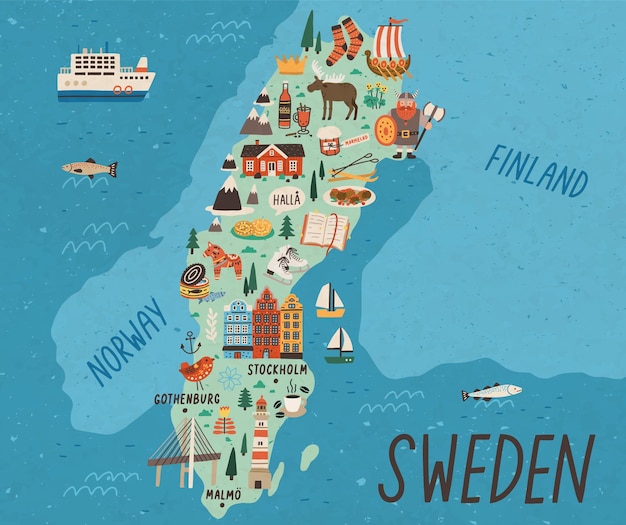 Vibrant Map Showcasing the Iconic Symbols of Scandinavia | Jiffy Designs