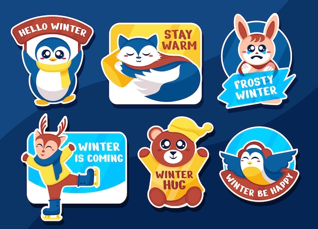 Colorful Winter-Themed Stickers with Cute Animal Characters | Jiffy Designs