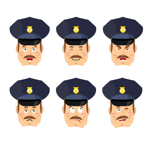 Emotions Policeman Icon Set Expressions Avatar Cop Good And Evil ...