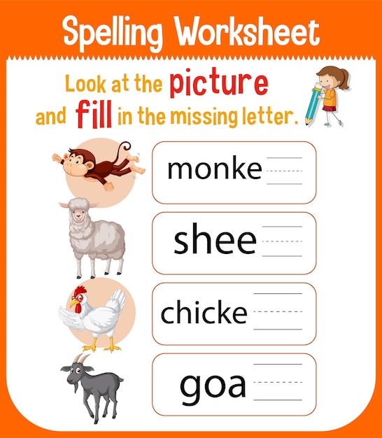 Fill in the Missing Letters: Spelling Worksheet with Animal Images ...
