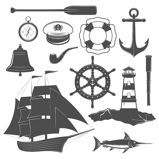Iconic Nautical Elements Captured in Monochrome Illustration | Jiffy ...