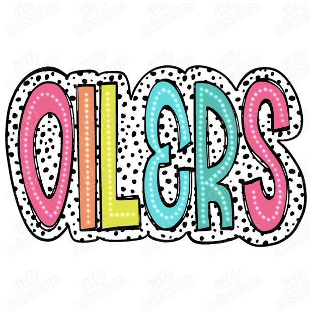 'Oilers' Playful Bubble Letters with Polka Dot Texture and Vibrant ...
