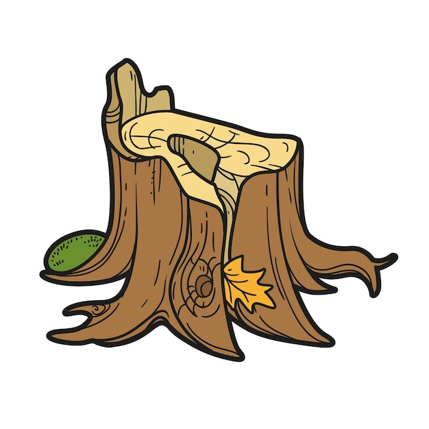 Whimsical Tree Stump with Leaves and Mushroom Illustration | Jiffy Designs