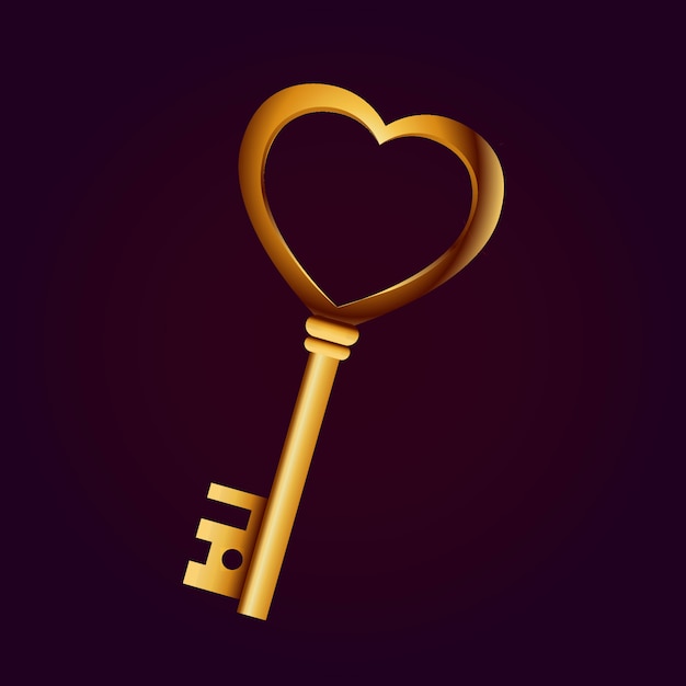 Golden Heart-Shaped Key on Deep Purple Background Illustration | Jiffy ...