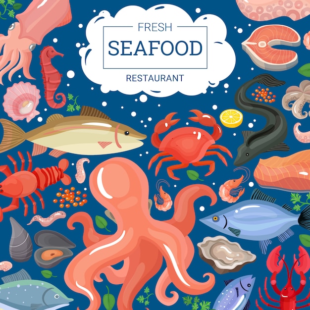 Vibrant Underwater Seafood Wonderland for Restaurant Menu | Jiffy Designs