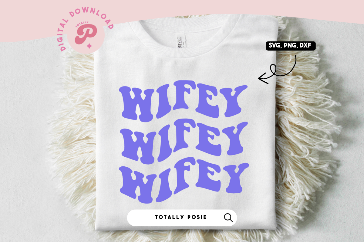 'Wifey' Playful Purple Typography in Wavy Retro Style | Jiffy Designs