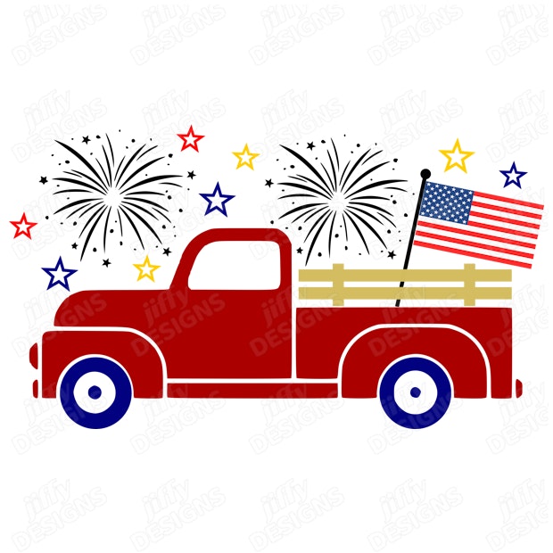 Patriotic Pickup Truck with Fireworks and American Flag | Jiffy Designs