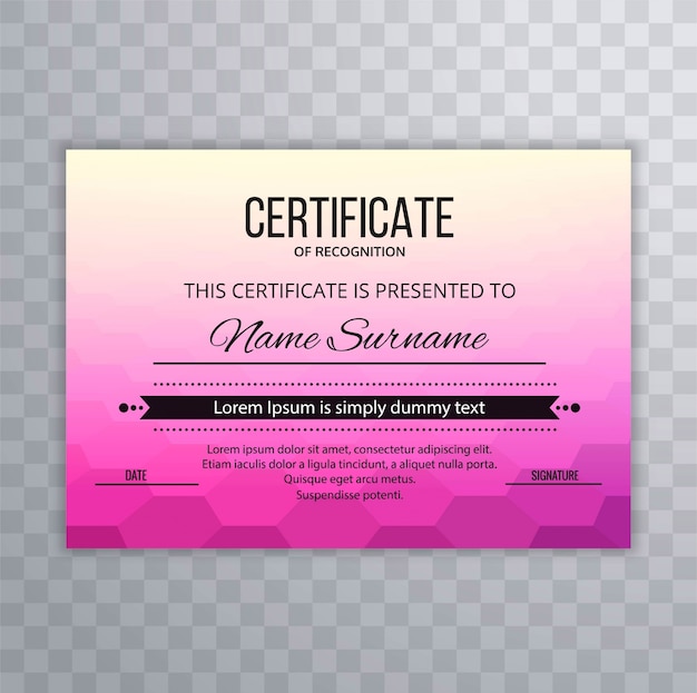 Elegant Pink Gradient Certificate Template with Placeholder Text ...