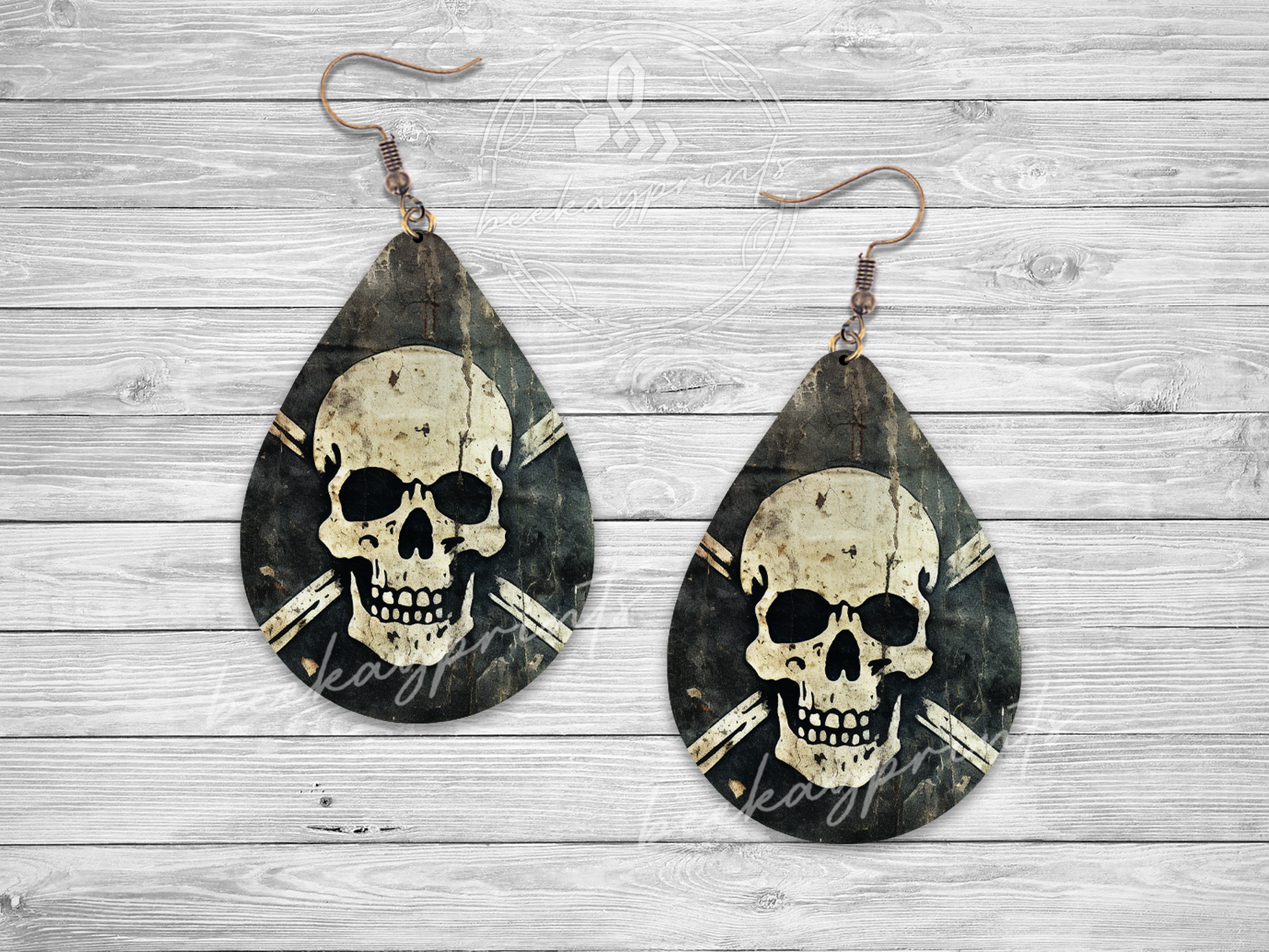Skull and Crossbones Teardrop Design with Distressed Texture and ...
