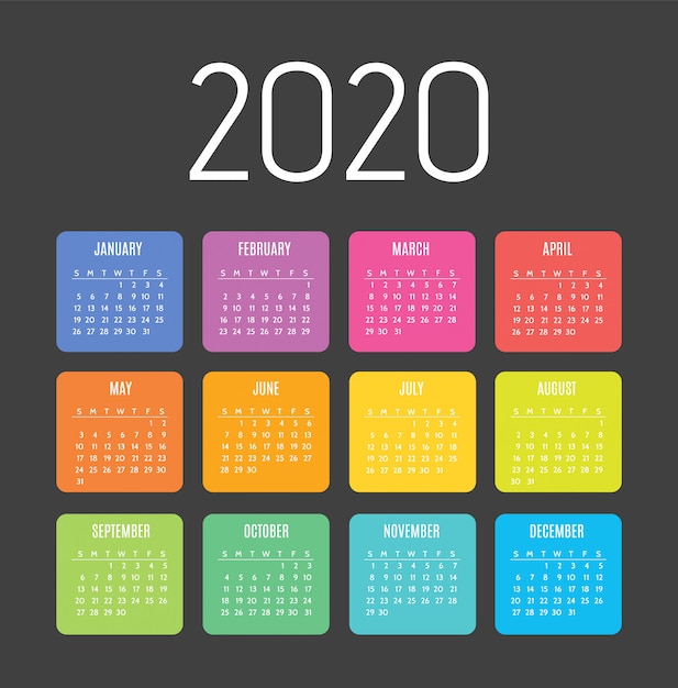 Vibrant Yearly Calendar with Colorful Blocks and Minimalist Design ...