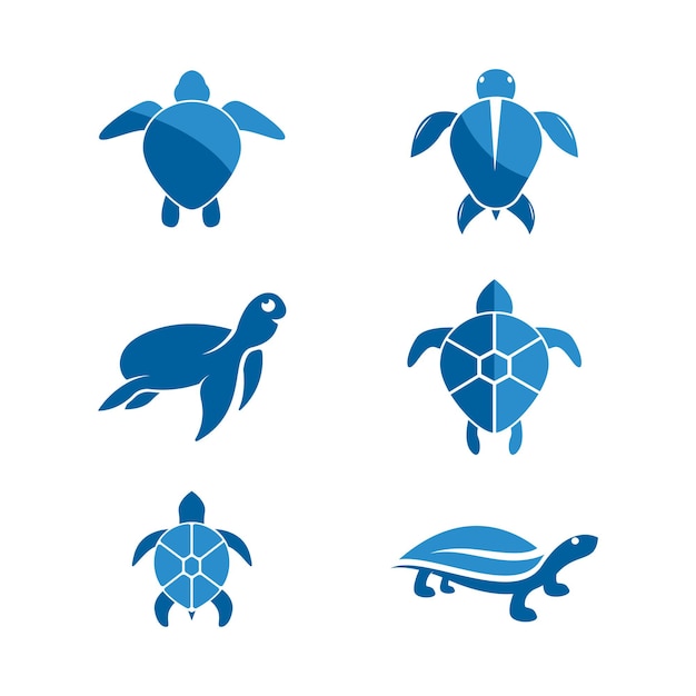 Diverse Collection of Stylized Sea Turtle Icons in Shades of Blue ...