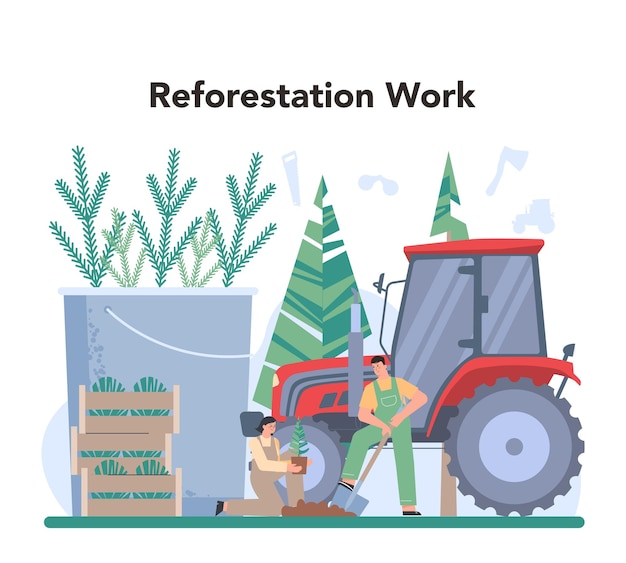 Vibrant Reforestation Effort with Tractor and Seedlings | Jiffy Designs