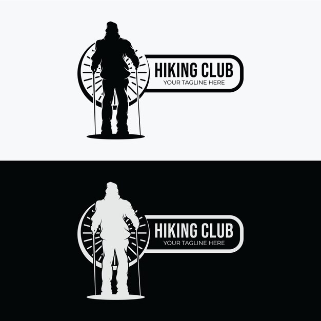 Iconic Hiking Club Logo with Silhouetted Hiker | Jiffy Designs