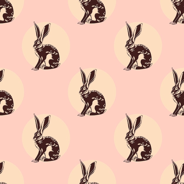 Vintage Rabbit Pattern on Blush Pink Background | Jiffy Designs