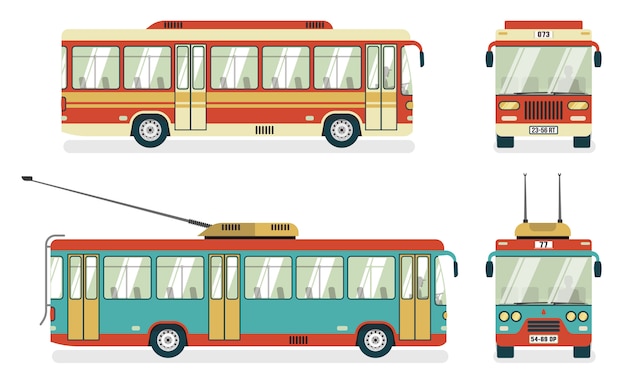 Vintage-Style Bus Illustrations Collection with Vibrant Color Schemes ...