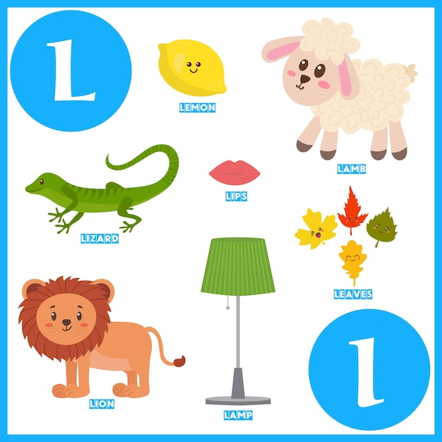 Alphabet 'L' Themed Image Set with Colorful Cartoon Illustrations ...