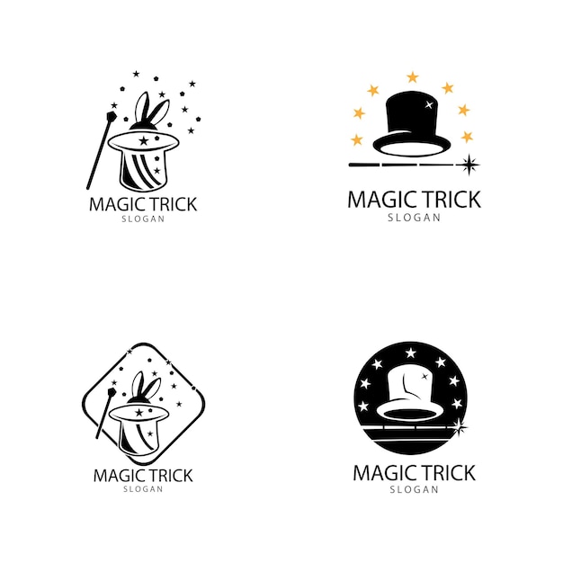 Enchanting Magic Trick Logos with Hats, Wands, and Sparkling Stars ...