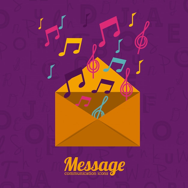 Colorful Musical Envelope Illustration with Notes and Message Text ...