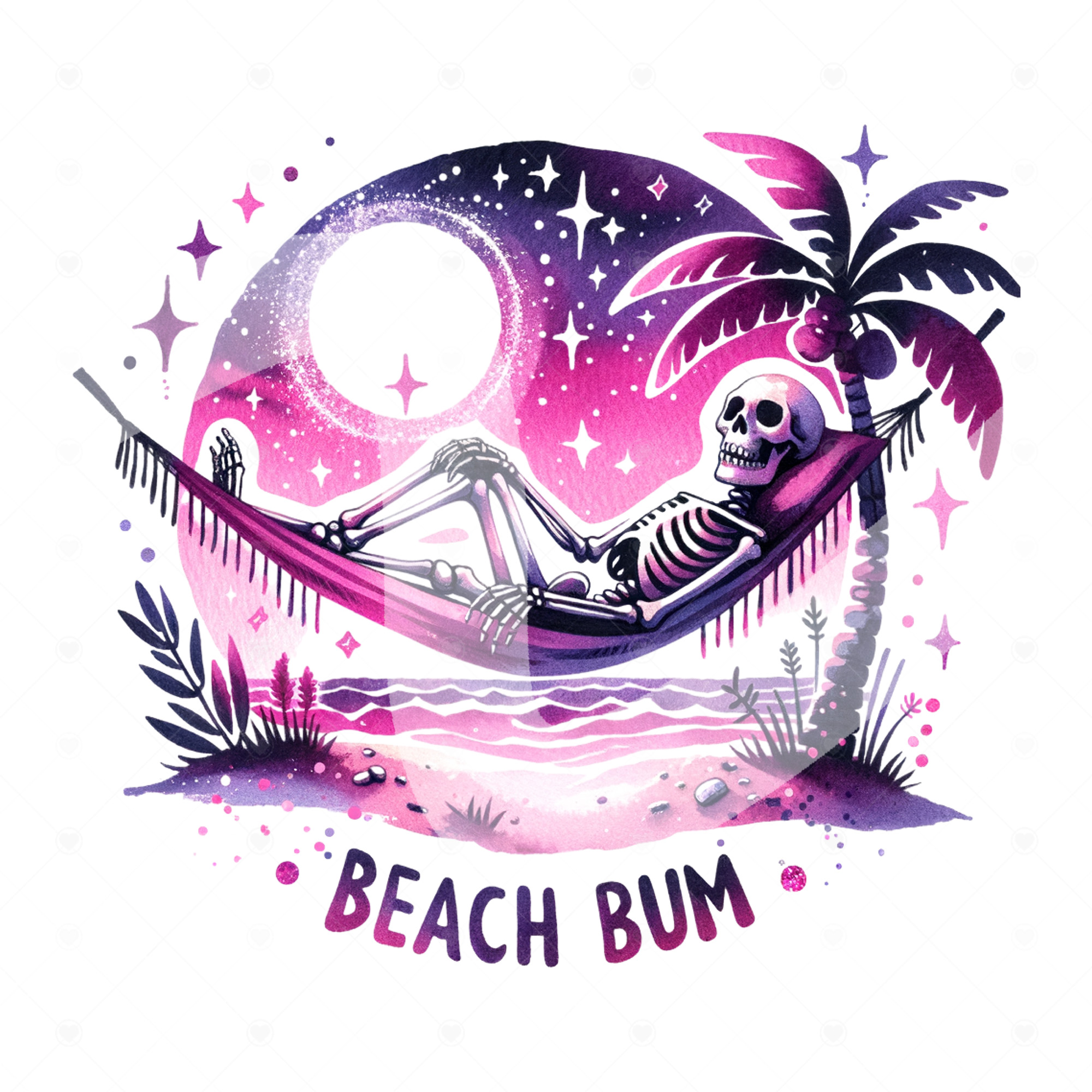 'Beach Bum' Tropical Skeleton Relaxing in Cosmic Hammock | Jiffy Designs