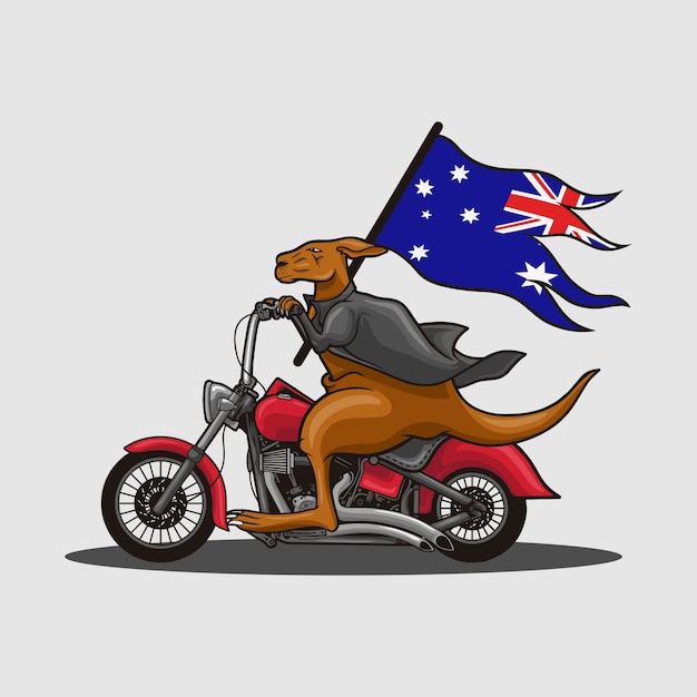 Patriotic Kangaroo Riding Motorcycle with Australian Flag | Jiffy Designs