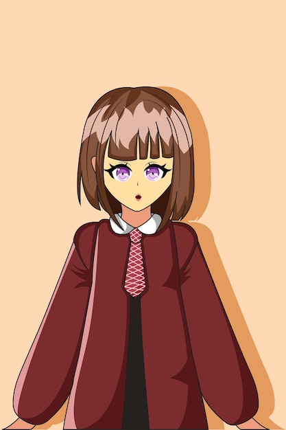 Adorable Anime Girl in Cozy Red Sweater and Tie | Jiffy Designs