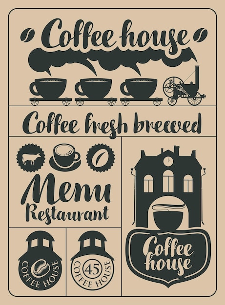 Charming Vintage Coffee House Signage with Iconic Imagery | Jiffy Designs