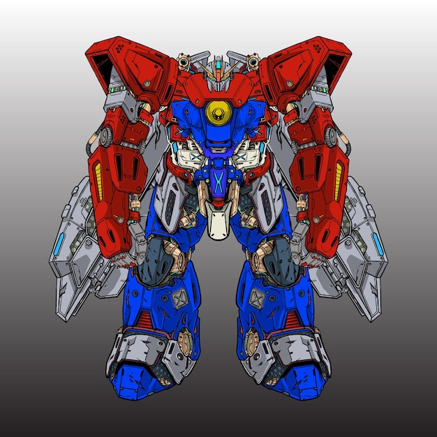 Mighty Mech Warrior in Striking Red and Blue Hues | Jiffy Designs