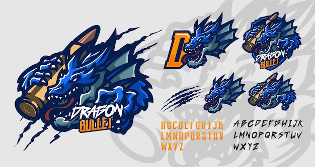 Ferocious Blue Dragon Mascot and Stylized Alphabet | Jiffy Designs