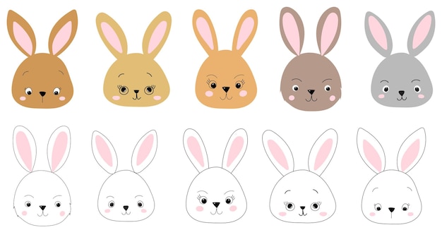 Adorable Bunny Faces and Ears Collection for Versatile Design Usage ...