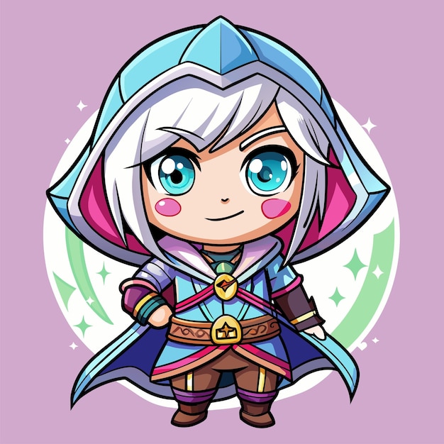 Adorable Chibi Warrior in Vibrant Fantasy Attire | Jiffy Designs