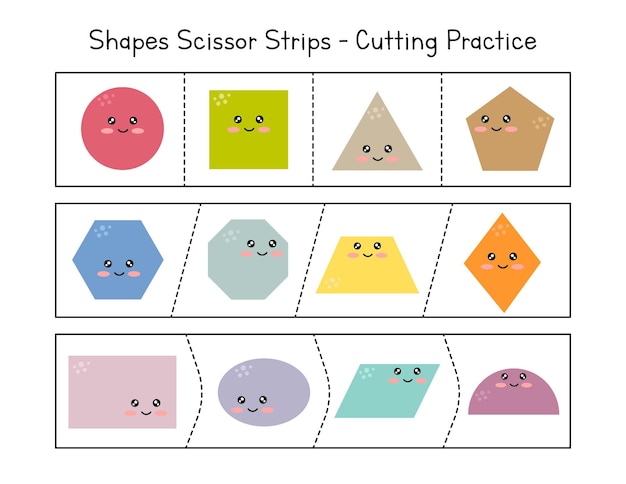 Colorful Shapes Scissor Strips for Cutting Practice | Jiffy Designs