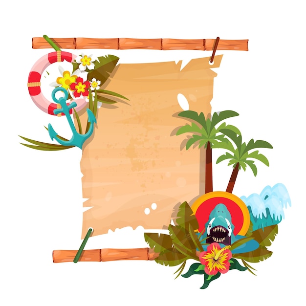 Vibrant Tropical Beach Scene with Tiki Elements | Jiffy Designs