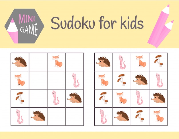 Playful Sudoku Grid with Adorable Animal Icons for Kids | Jiffy Designs