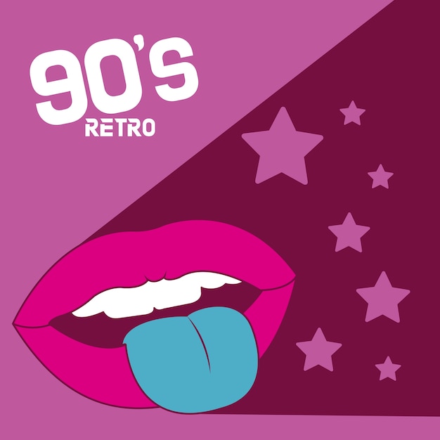 Retro 90s Lips and Stars Vibrant Design | Jiffy Designs