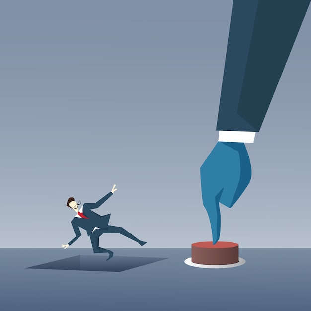 Businessman Evading Giant Foot Stepping on Platform | Jiffy Designs